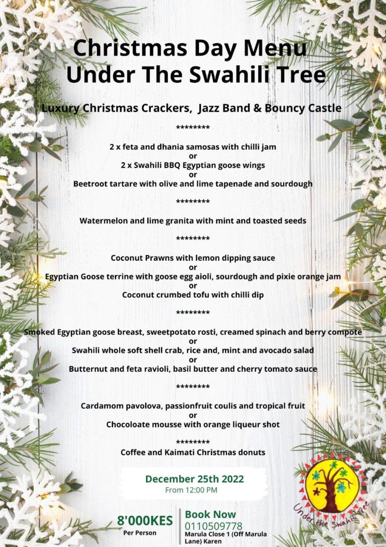 Menu - Under the Swahili Tree